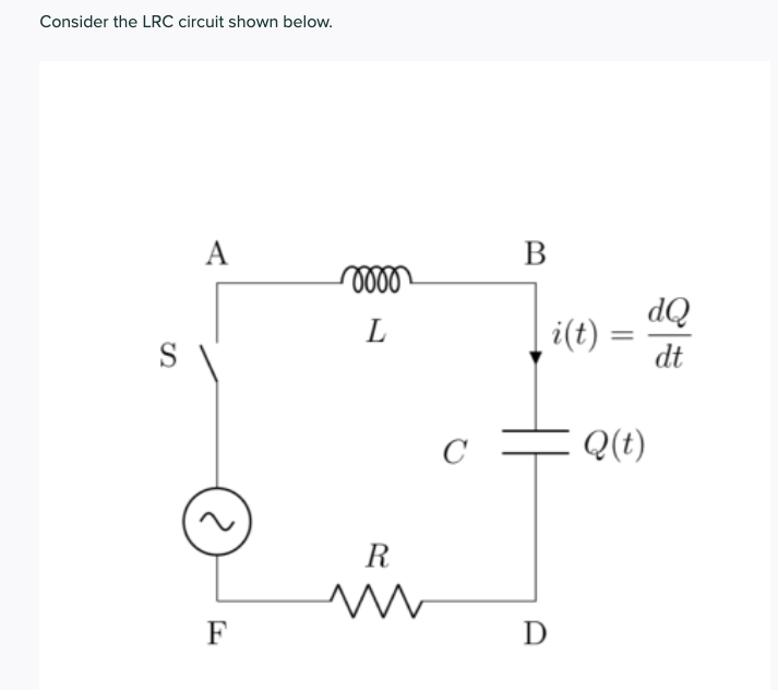 Solved Consider the LRC circuit shown below. A B 10000 L | Chegg.com