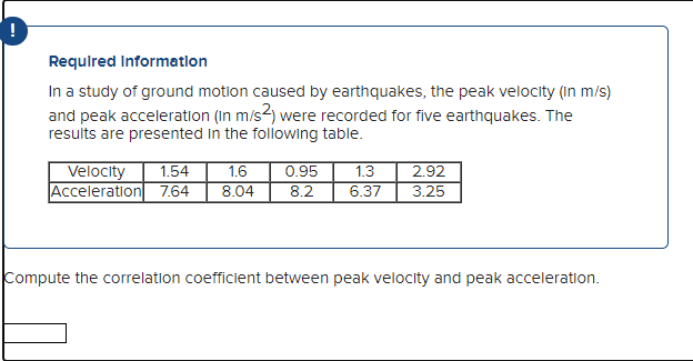 Solved Required Information In a study of ground motion | Chegg.com