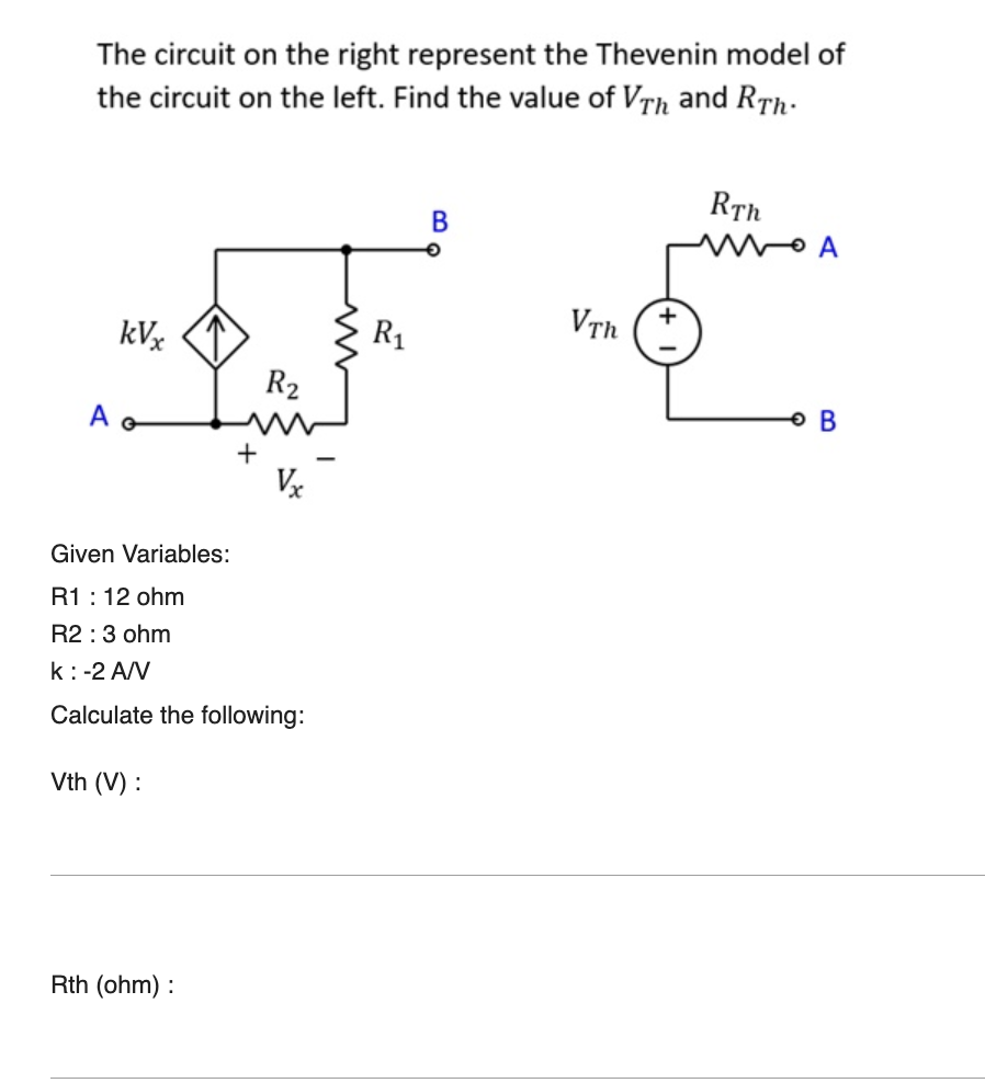 Solved The circuit on the right represent the Thevenin model | Chegg.com