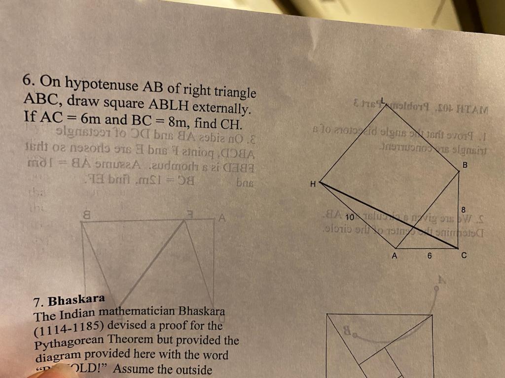 Solved On hypotenuse AB of right triangle ABC, draw square | Chegg.com