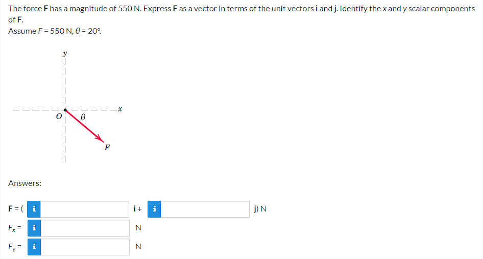 Solved The force F has a magnitude of 550 N. Express F as a | Chegg.com