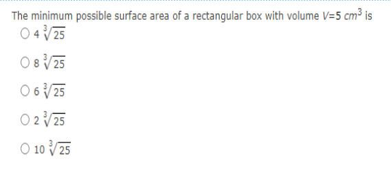 Solved The minimum possible surface area of a rectangular | Chegg.com