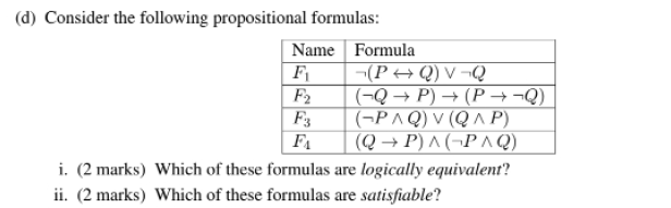 Solved (d) Consider the following propositional formulas: | Chegg.com