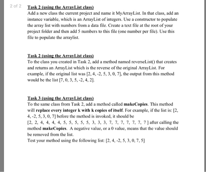 Solved 2 of 2 Task 2 (using the ArrayList class) Add a new | Chegg.com