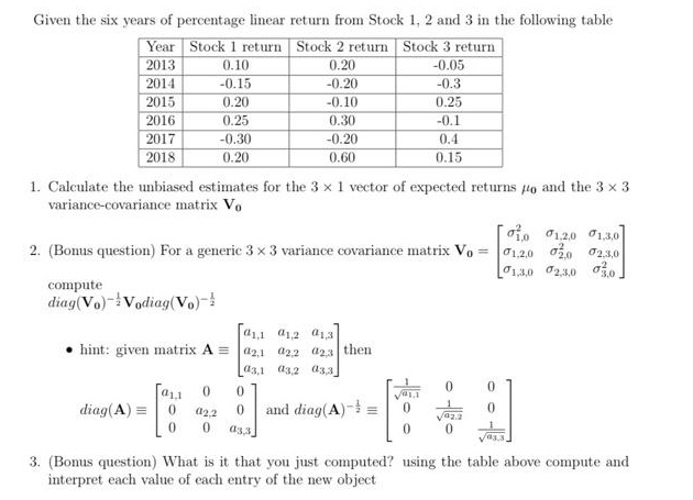 0.10 Given the six years of percentage linear return | Chegg.com