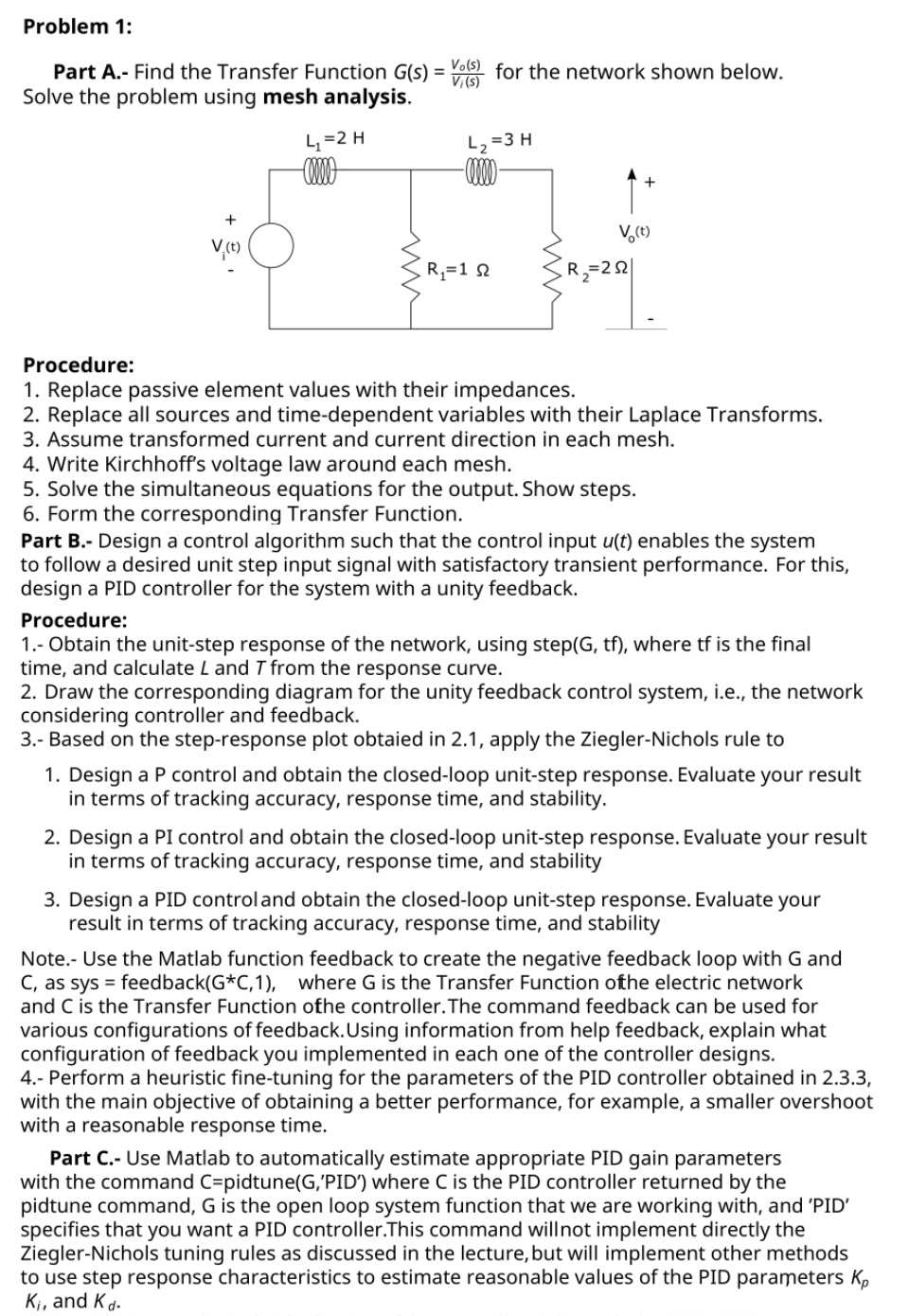 Solved Problem 1:Part A.- ﻿Find the Transfer Function \( | Chegg.com