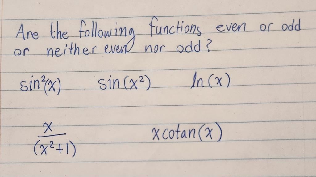 Solved Are the following functions even or odd or neither | Chegg.com