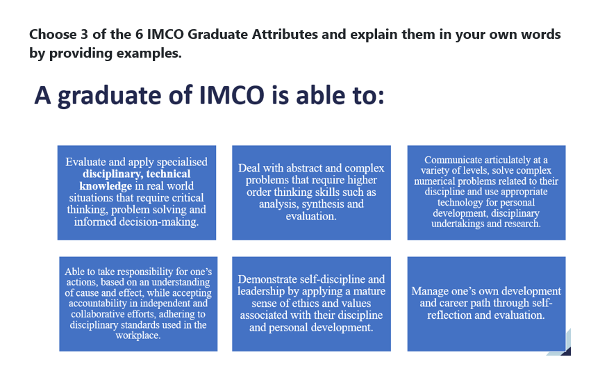 Choose 3 of the 6 IMCO Graduate Attributes and | Chegg.com