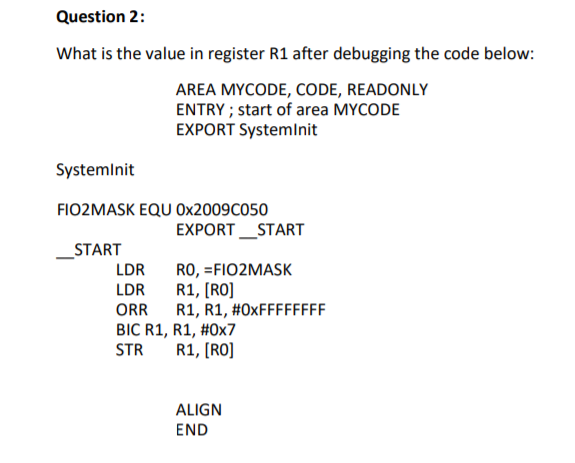 Solved Question 2: What is the value in register R1 after | Chegg.com
