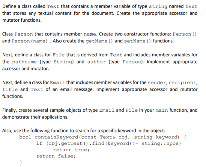 Solved Define a class called Text that contains a member | Chegg.com
