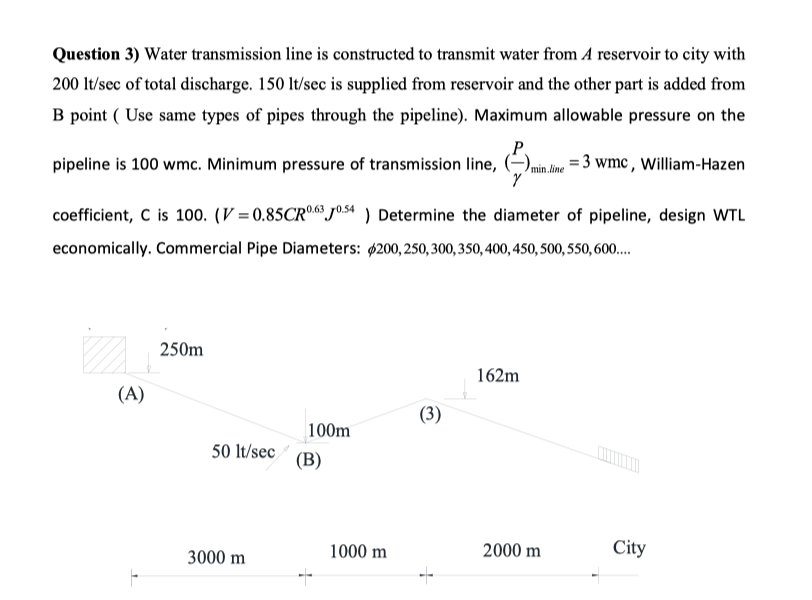 Solved Question 3) Water transmission line is constructed to | Chegg.com