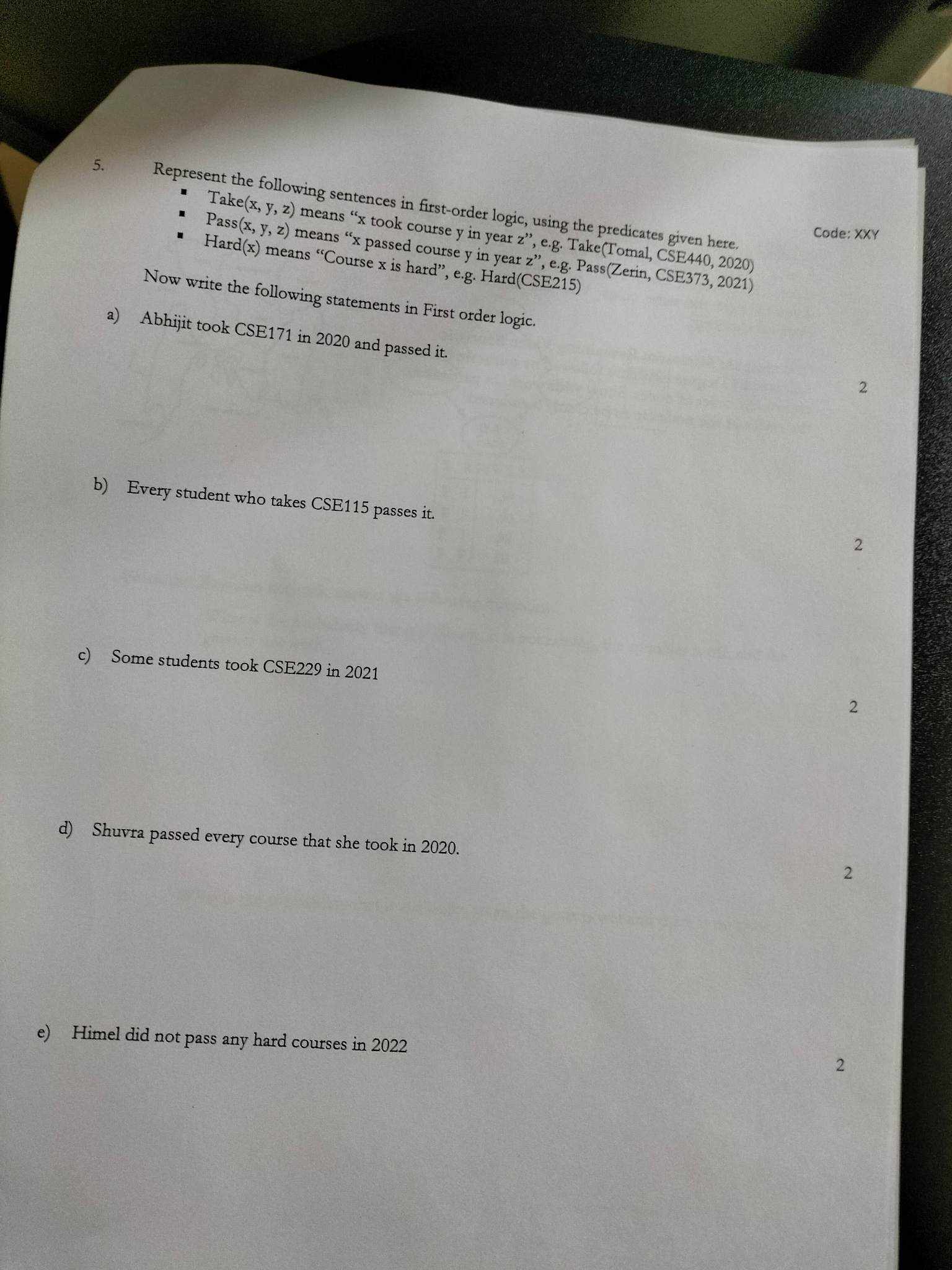 Solved 5. Represent the following sentences in first-order | Chegg.com