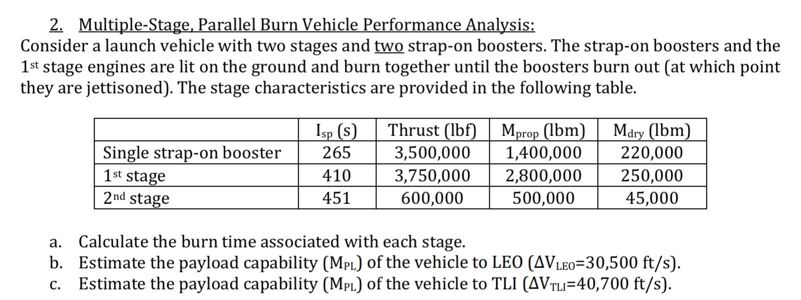 Solved 2. Multiple-Stage, Parallel Burn Vehicle Performance | Chegg.com