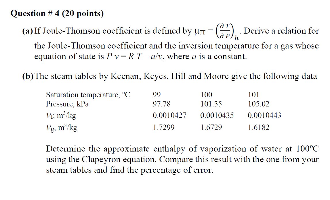 Solved Question # 4 (20 points) (a) If Joule-Thomson | Chegg.com
