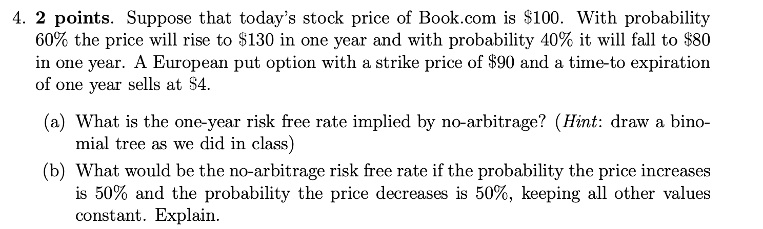 Solved 4. 2 ﻿points. Suppose that today's stock price of | Chegg.com