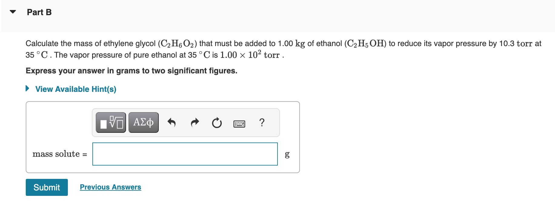 Solved Calculate the mass of ethylene glycol (C2H6O2) that | Chegg.com