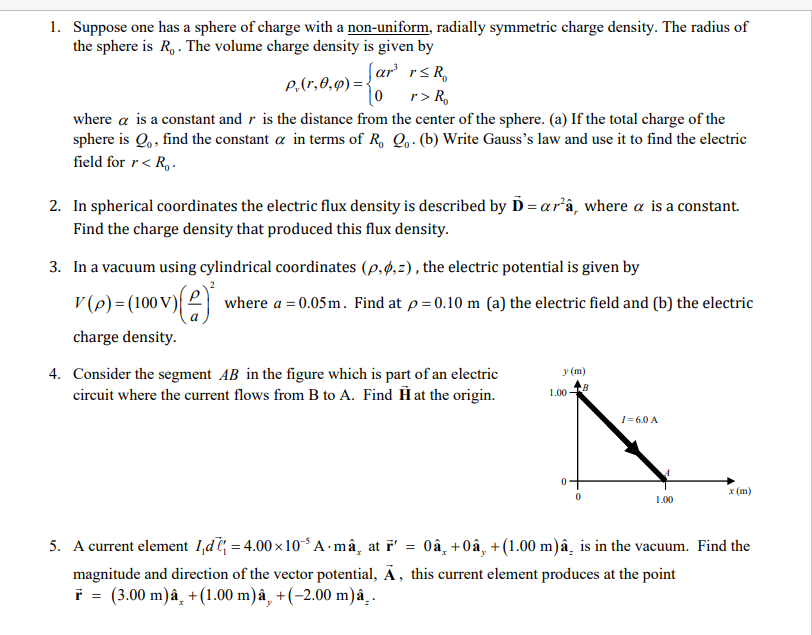 Solved 1. Suppose one has a sphere of charge with a | Chegg.com