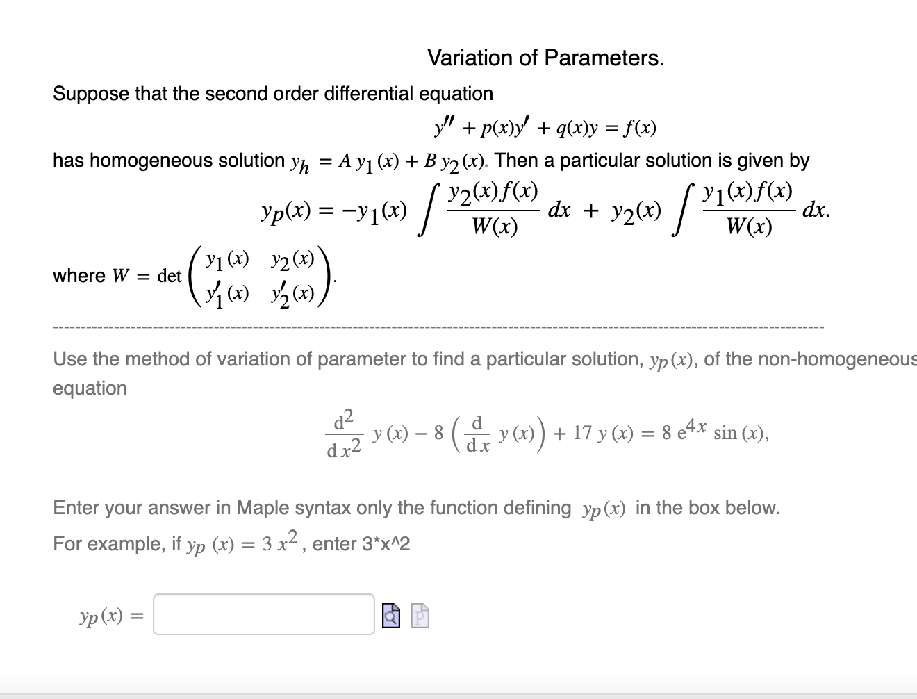 Solved Variation of Parameters. Suppose that the second | Chegg.com