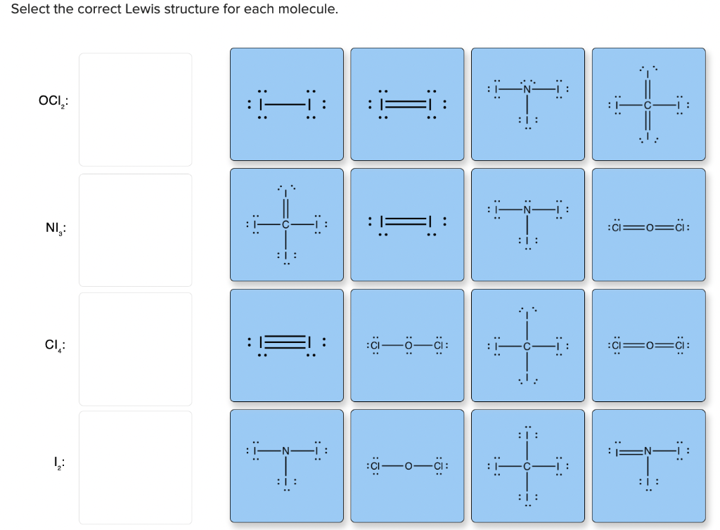 Solved Select the correct Lewis structure for each molecule. | Chegg.com