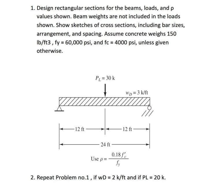 Solved 1. Design rectangular sections for the beams, loads, | Chegg.com