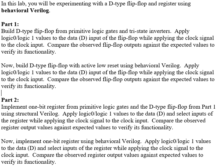 Solved In this lab, you will be experimenting with a D-type | Chegg.com
