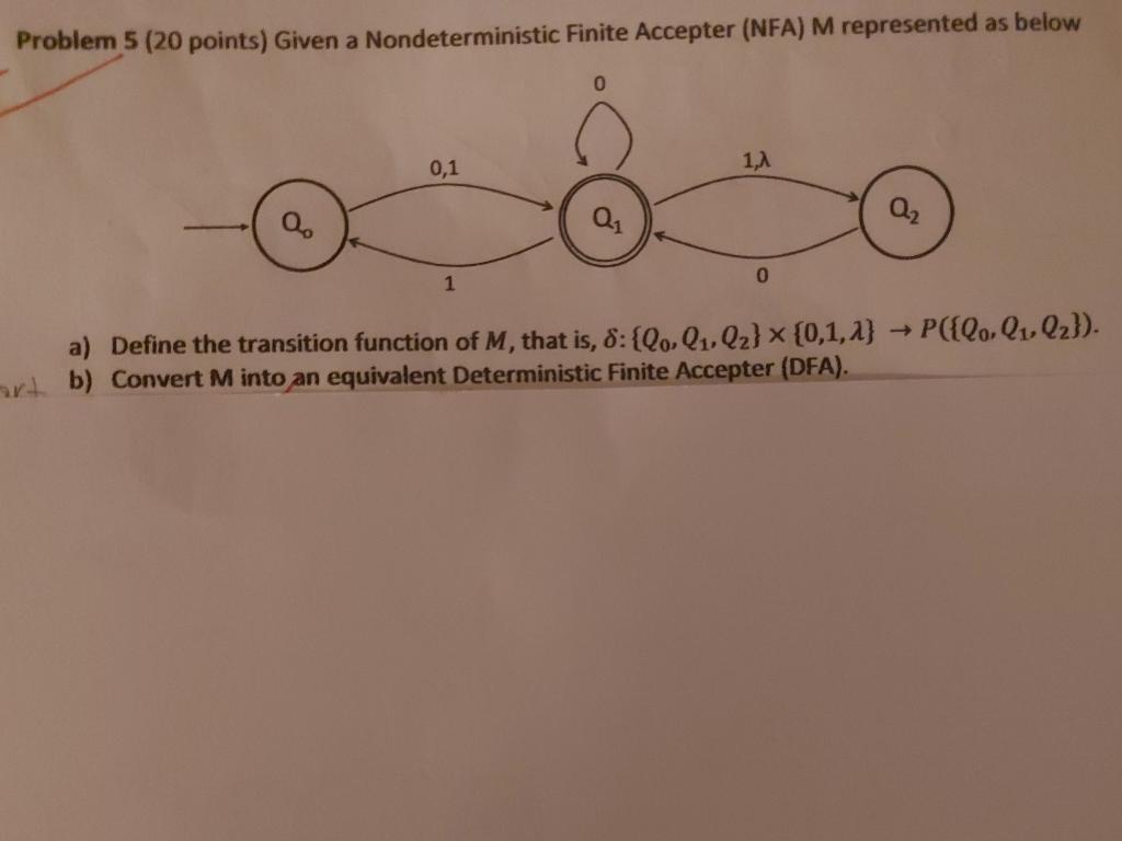 Solved Problem 5 (20 points) Given a Nondeterministic Finite | Chegg.com