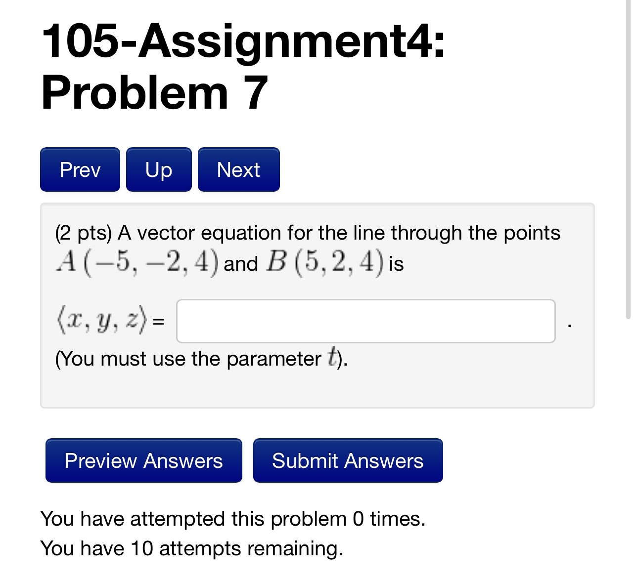 Solved 105-Assignment4: Problem 7 (2 pts) A vector equation | Chegg.com