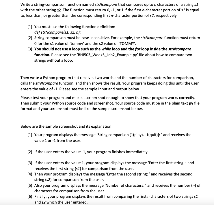 Solved Write a string-comparison function named strNcompare | Chegg.com