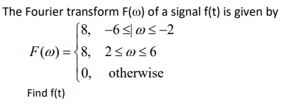 Solved The Fourier transform F(ω) of a signal f(t) is given | Chegg.com