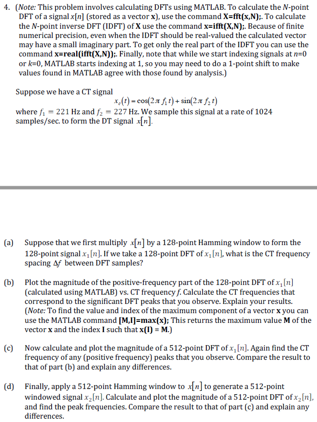 4. (Note: This problem involves calculating DFTs | Chegg.com
