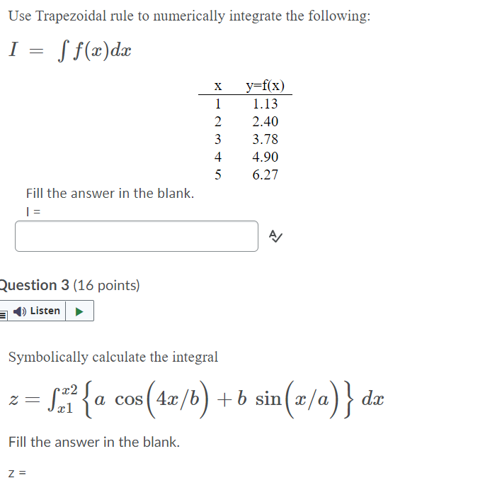 Solved Use Trapezoidal rule to numerically integrate the | Chegg.com