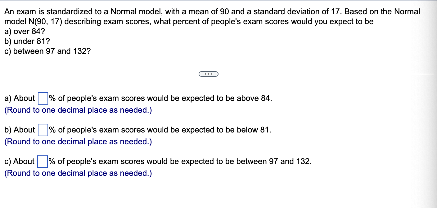 Solved An exam is standardized to a Normal model, with a | Chegg.com