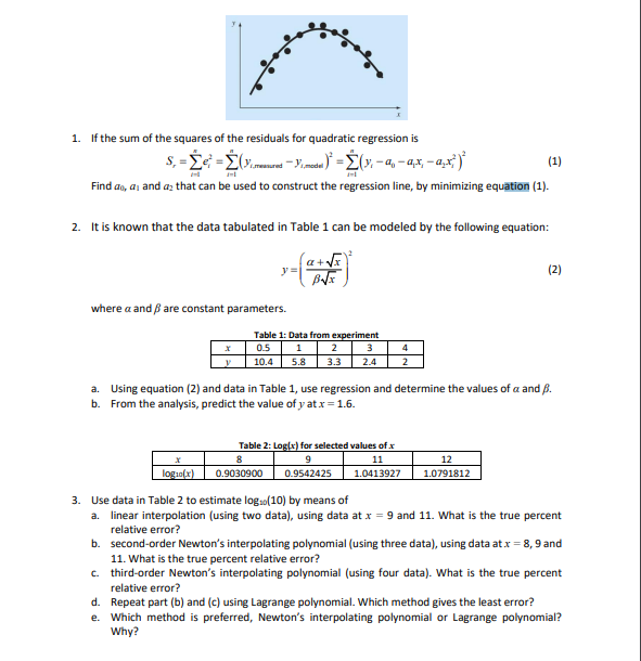 Solved 1. If the sum of the squares of the residuals for | Chegg.com