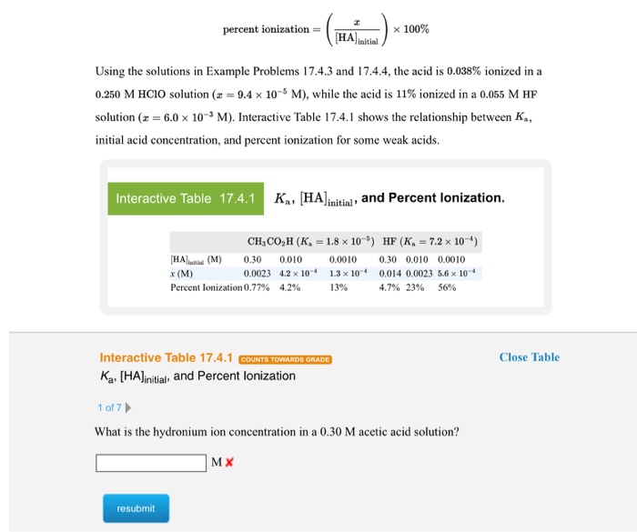 Solved percent ionizationAL [HA]initial) × 100% Using the | Chegg.com