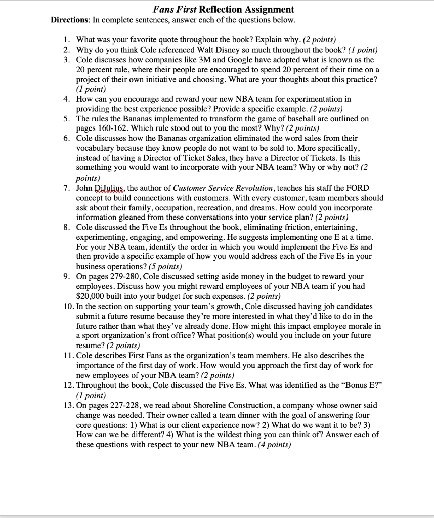 Solved Fans First Reflection Assignment Directions: In | Chegg.com