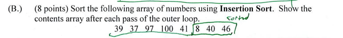 Solved (B.) (8 points) Sort the following array of numbers | Chegg.com