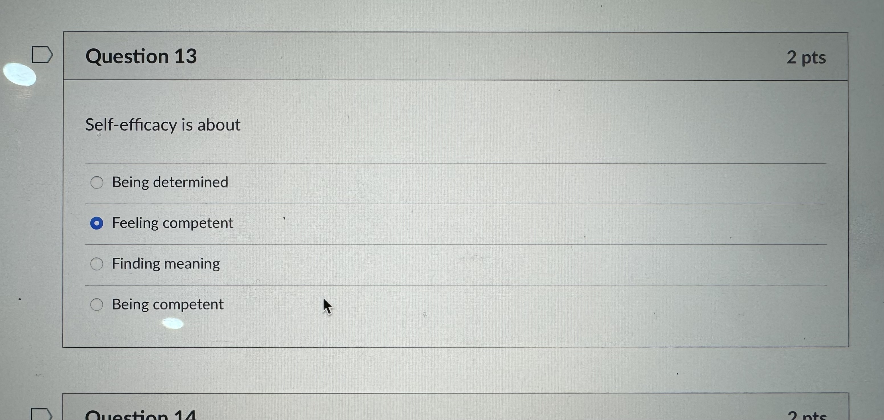 Question 13 2 pts Self-efficacy is about Being | Chegg.com