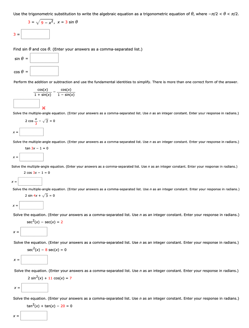 Solved Use The Trigonometric Substitution To Write The Chegg