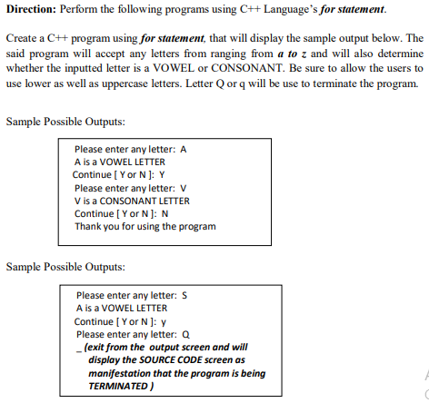 Solved Direction: Perform the following programs using C++ | Chegg.com