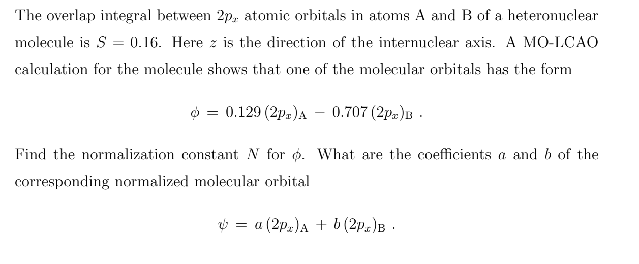 Solved The overlap integral between 2pz atomic orbitals in | Chegg.com
