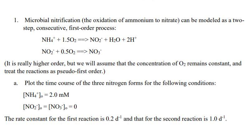 Solved 1. Microbial nitrification (the oxidation of ammonium | Chegg.com