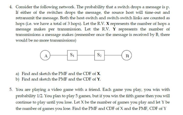 Solved 4. Consider the following network. The probability | Chegg.com