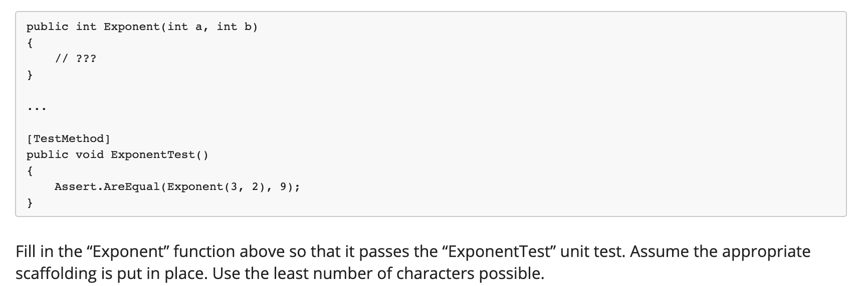Solved public int Exponent(int a, int b) { // ??? } | Chegg.com
