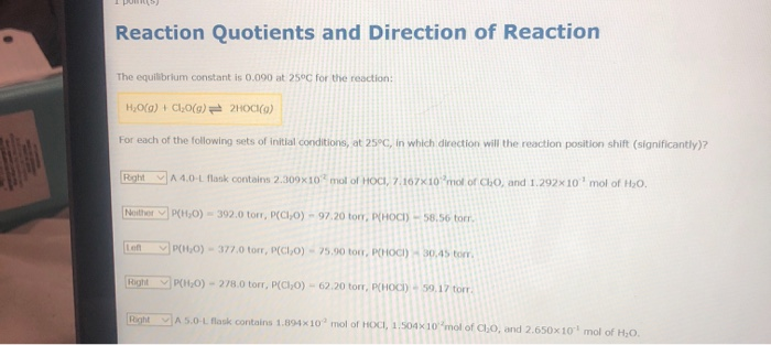 Solved Reaction Quotients and Direction of Reaction The | Chegg.com
