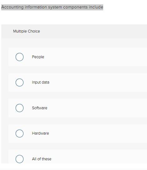 Solved Accounting information system components include | Chegg.com