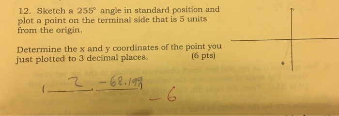Solved 12. Sketch a 255° angle in standard position and plot | Chegg.com