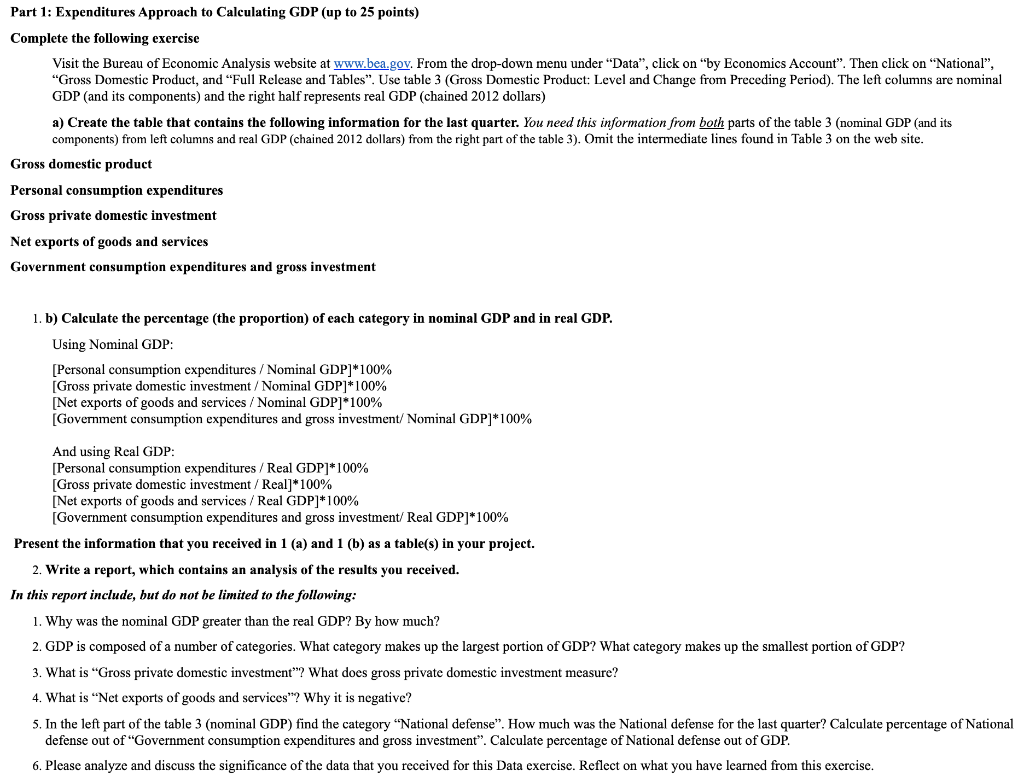 Part 1: Expenditures Approach to Calculating GDP (up | Chegg.com