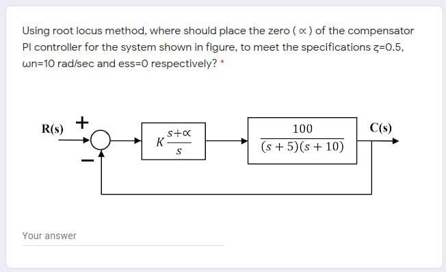 Solved Using root locus method, where should place the zero | Chegg.com