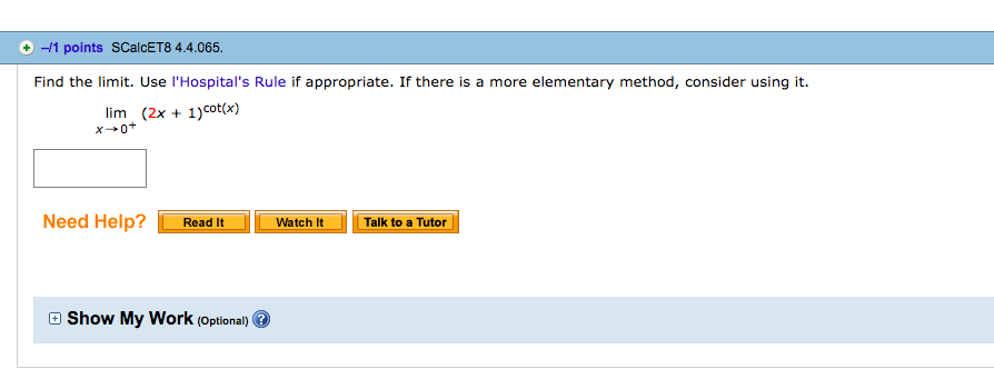 Solved + -1 points SCalcET8 4.4.065 Find the limit. Use | Chegg.com
