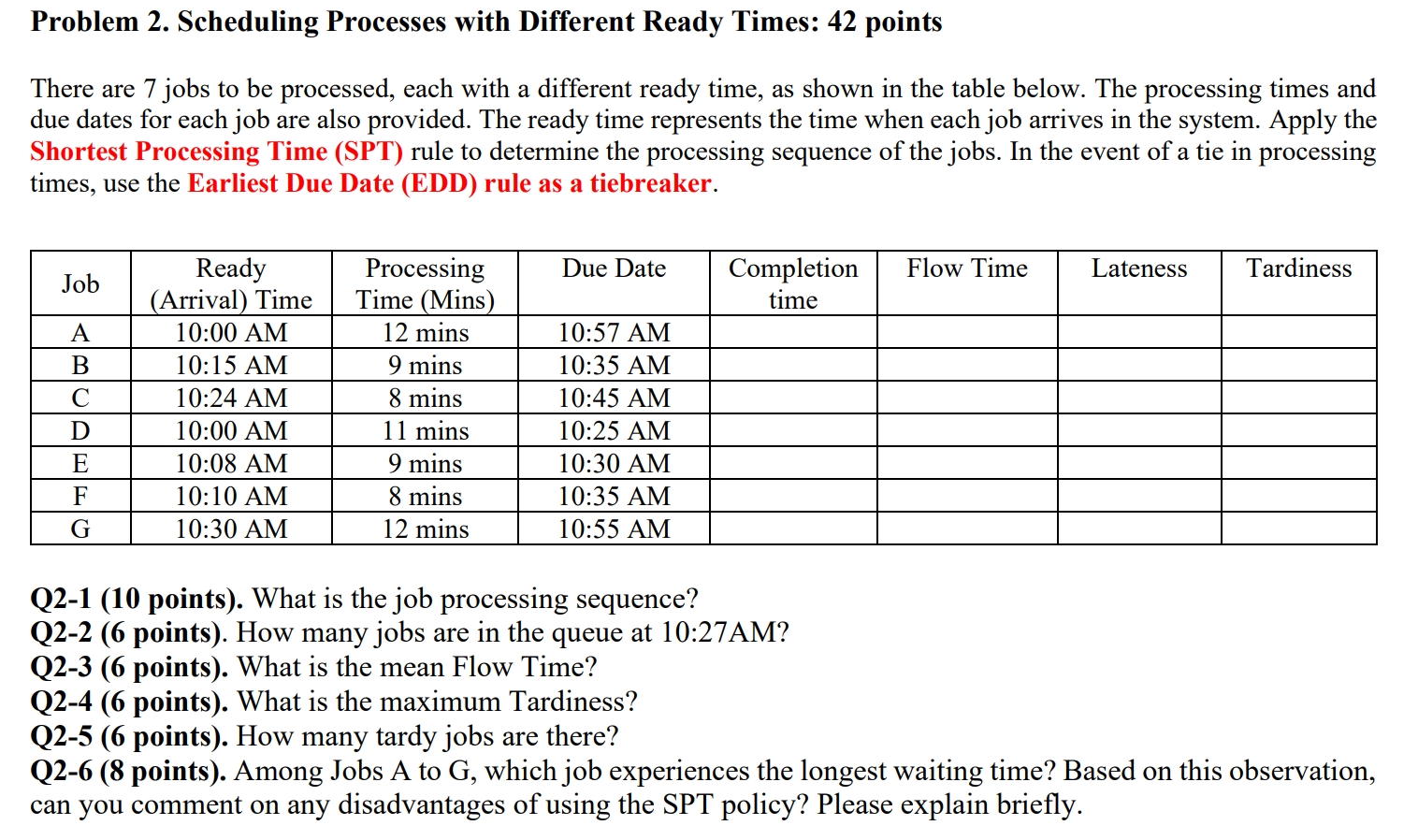 Solved Problem 2. ﻿Scheduling Processes with Different Ready | Chegg.com